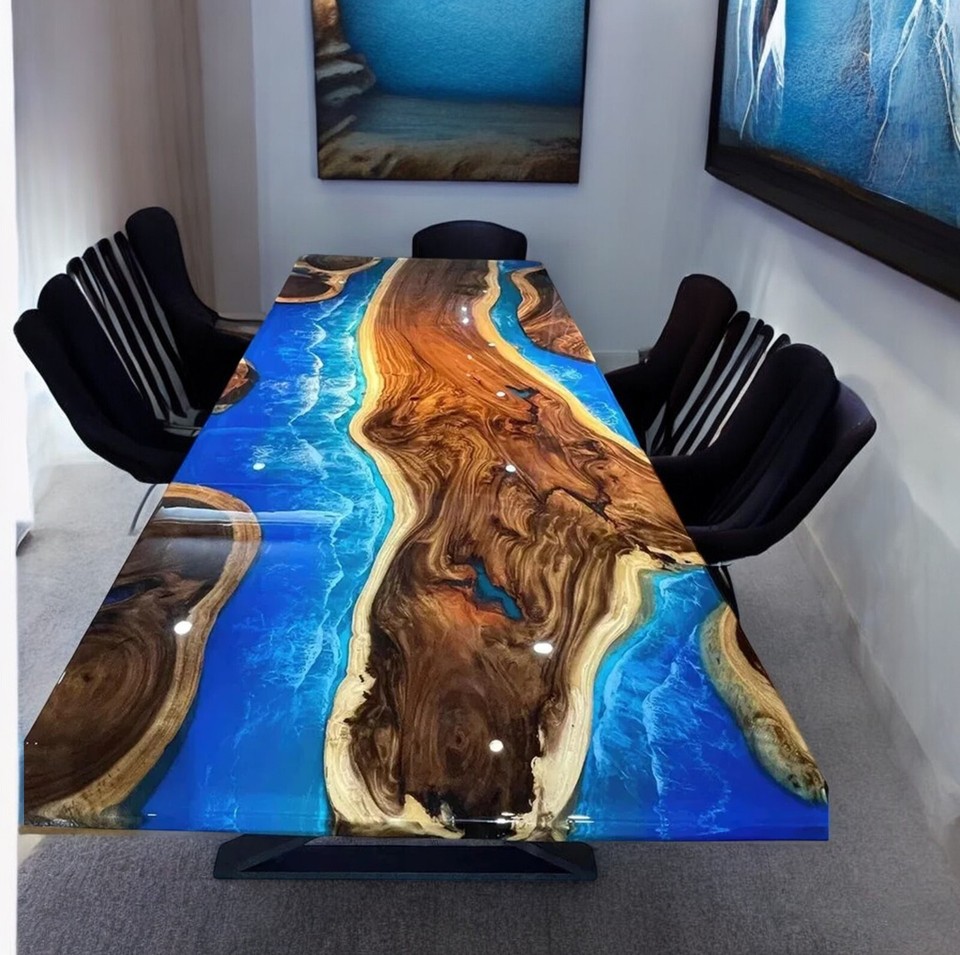 Ocean Wave Epoxy Resin Dining Table Top Live Edge Wood Countertop ...