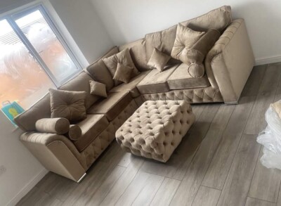 2C2 | MALIBU CHESTERFIELD FULL BACK CORNER SOFA | BEIGE PLUSH VELVET | eBay UK