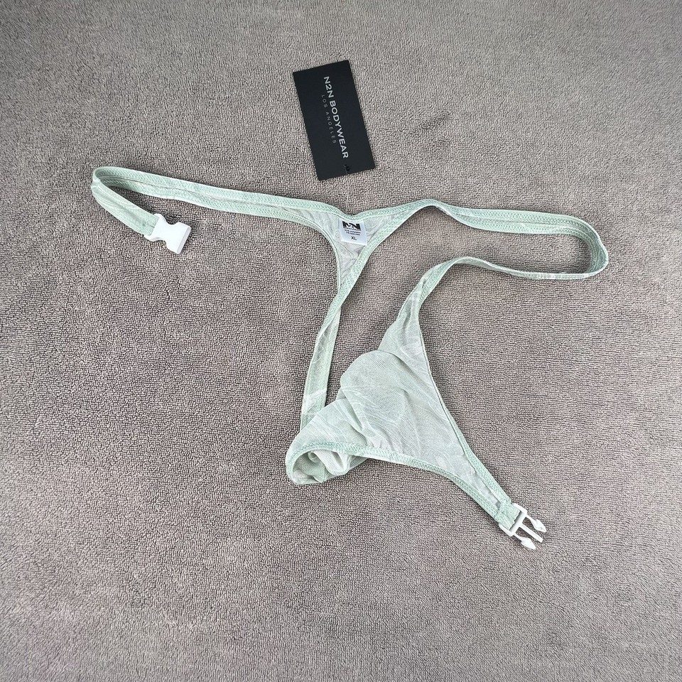 N2N Bodywear Men sage green marble fire island Sheer mesh swim thong ...