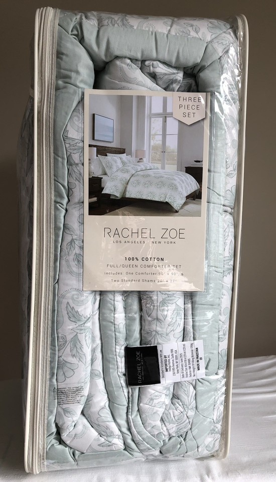 NIP Rachel Zoe Light Green Floral 3 Pcs 100% Cotton Full/Queen ...