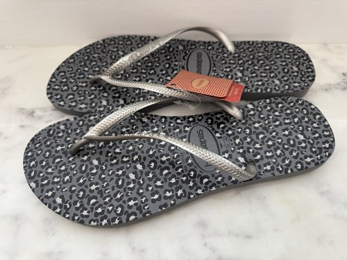 HAVAIANAS WOMEN FLIP FLOPS BLACK GREY LEOPARD PRINT Sz 9/10 NEW | eBay