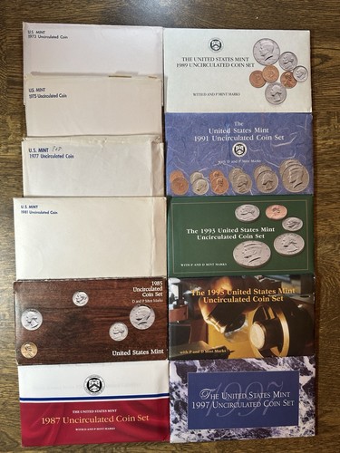 Lot of 11 UNCIRCULATED US COIN SET MIXED YEARS 70S 80S 90S ALL IN MINT ...