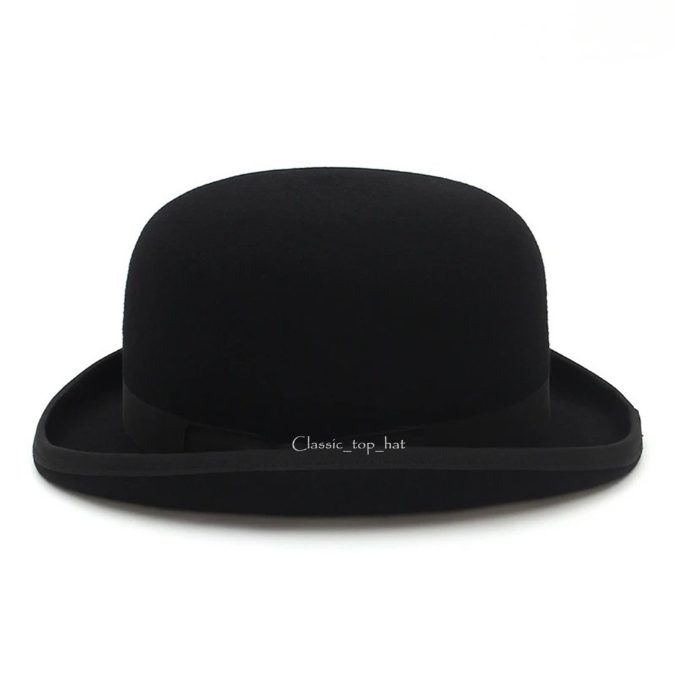 100% Wool Derby Hat Bowler Caps Black Traditional Victorian Style for ...