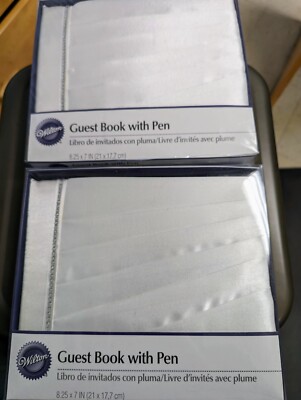 (2) Wilton White Satin Guest Book with Pen Wedding/Anniversary 60 pages ...