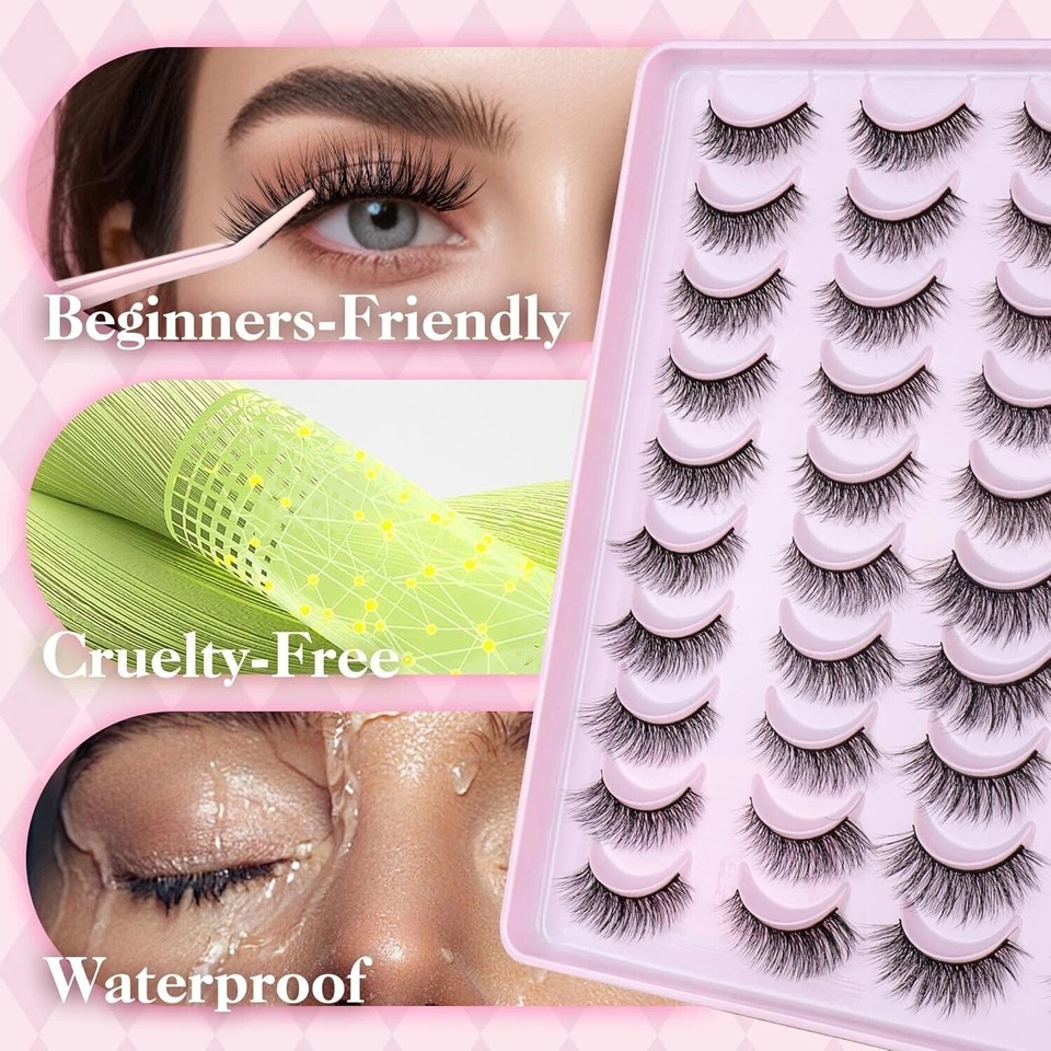 False Eyelashes Natural Look Fake Lashes 20 Pairs Wispy Fluffy False ...
