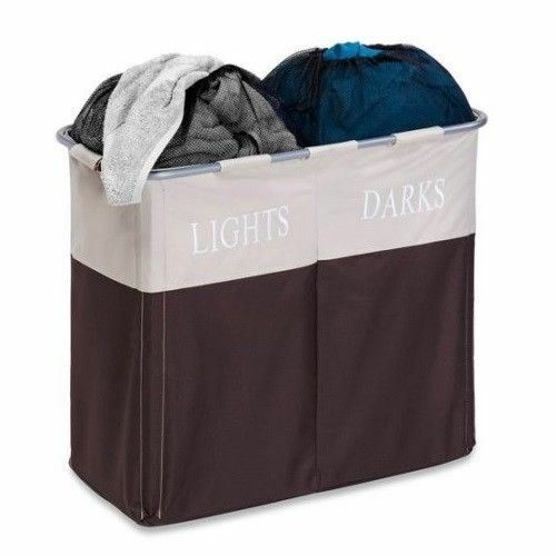 Lights Darks Laundry Hamper 2 Bin Clothes Sorter Foldable Washing ...