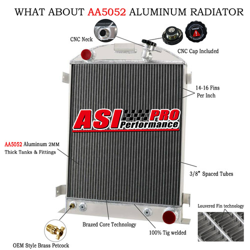 3-Row Aluminum Radiator For 1930-1931 Ford Model A Grill Shells Chevy ...