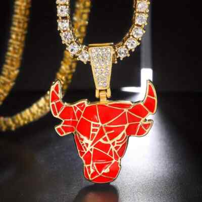 BULL BULLS Hip Hop Icy Pendant & Iced 1 Row Cubic Zirconia Tennis Chain ...