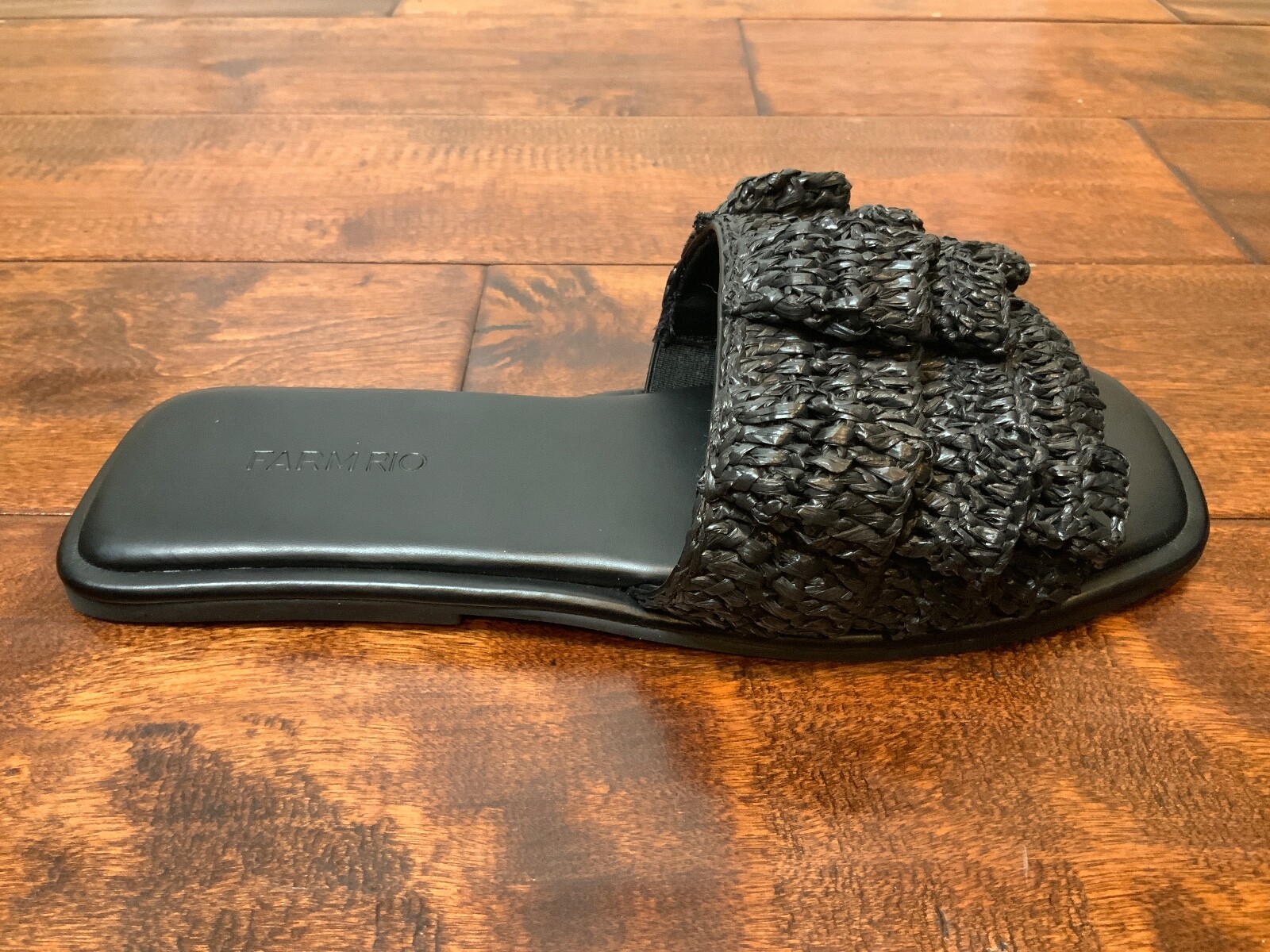 Farm Rio Black Ruffle Crochet Slide Sandals, Size 8 US - Gem