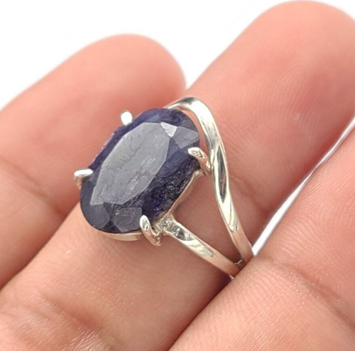 Blue Sapphire Faceted Gemstone 925 Sterling Solid Silver Exotic Ring S ...