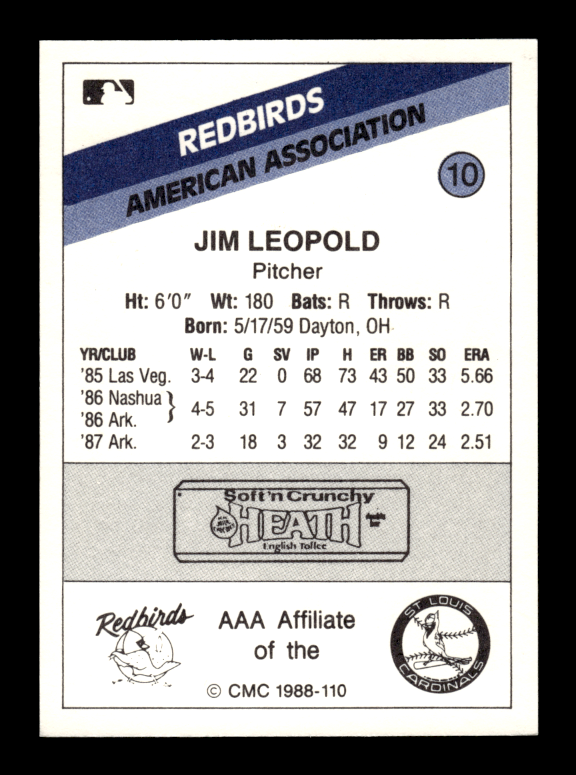 1988 CMC # 10 Jim Leopold Card (ML) Louisville Redbirds St Louis ...