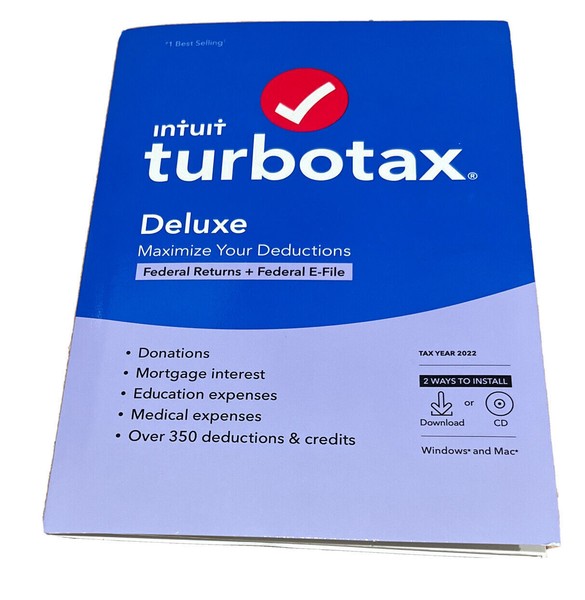 Intuit Turbotax Deluxe 2022 Federal and State Tax Software for sale ...
