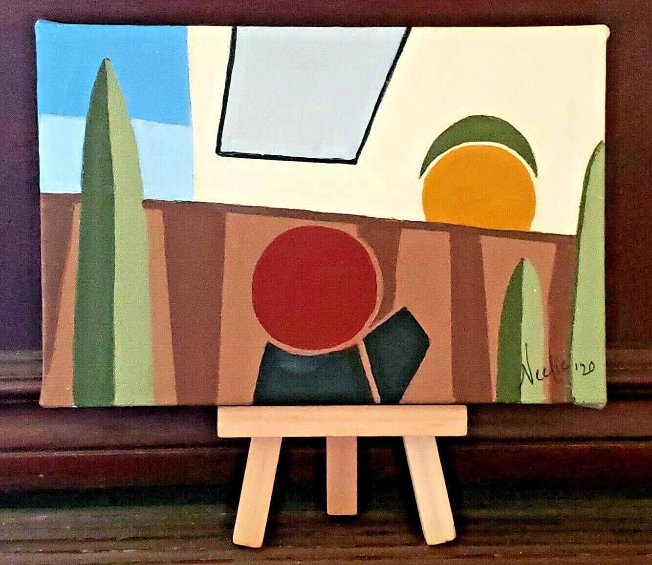 2020 Social Distance Visiting Over the Fence Abstract Acrylic Painting ...
