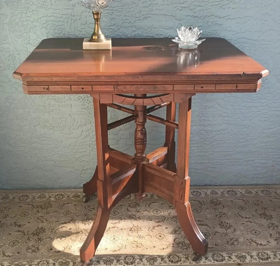 Antique 1890s Eastlake Table In Walnut Wood Rectangular Occasional Side ...