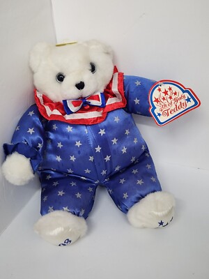 1993 America Bear Plush Fourth Of July Vintage Patriotic Toy Blue Stars ...