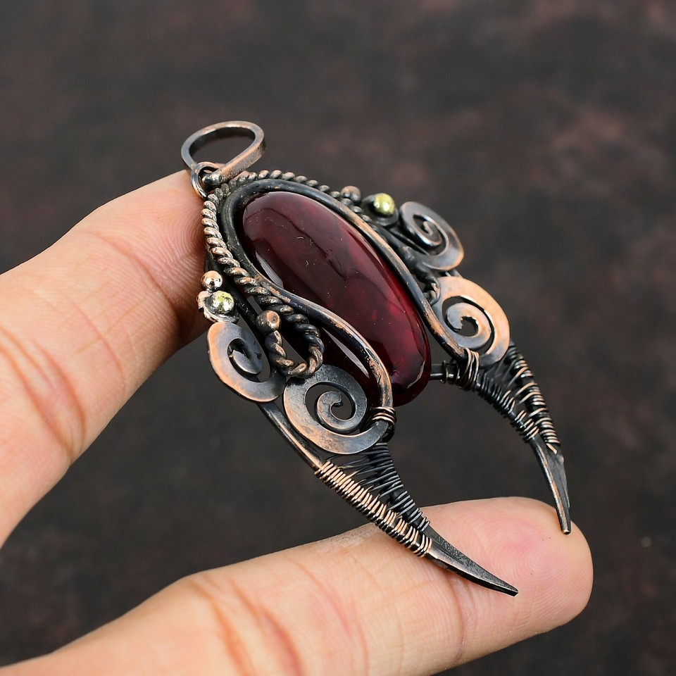 Red Fire Labradorite Wire Wrapped Pendant Handcrafted Copper Holiday 2. ...