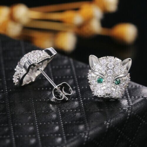 Lab-Created Diamond 3Ct Round Cut Leopard Head Stud Earrings 925 Sterling Silver | eBay