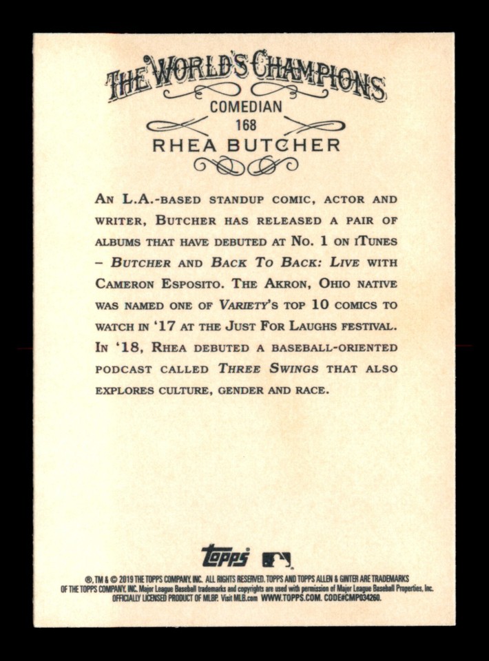 Rhea Butcher 2019 Topps Allen & Ginter Baseball #168 Comedian | eBay