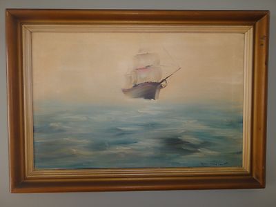 Ship In A Mist Oil On Canvas By Robert Weldy Baer - An American Hero ...