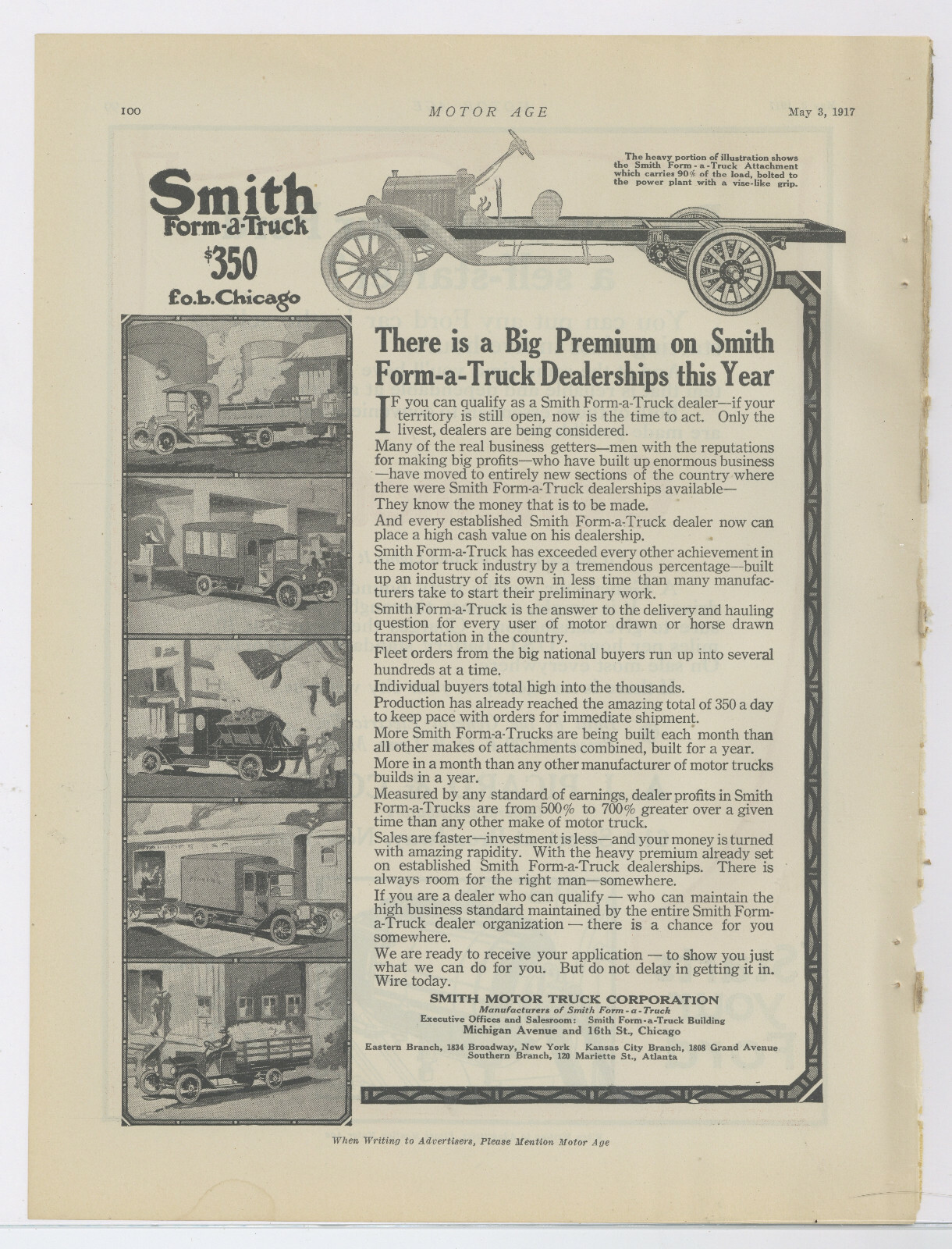 1917 Smith Trucks Ad: Smith Form A Truck - Michigan Avenue & 16th ...