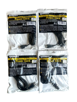 Power Cord 12ft 18 Gauge 3 Pin Power Cord PC TV Monitor Printer *LOT OF ...