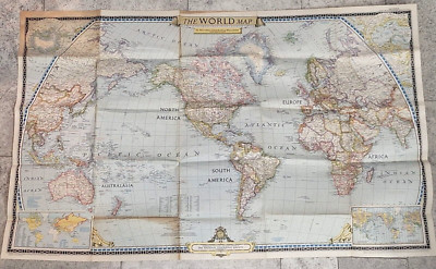 Vintage 1951 National Geographic Map Of The World 26"×41" One-Sided | eBay