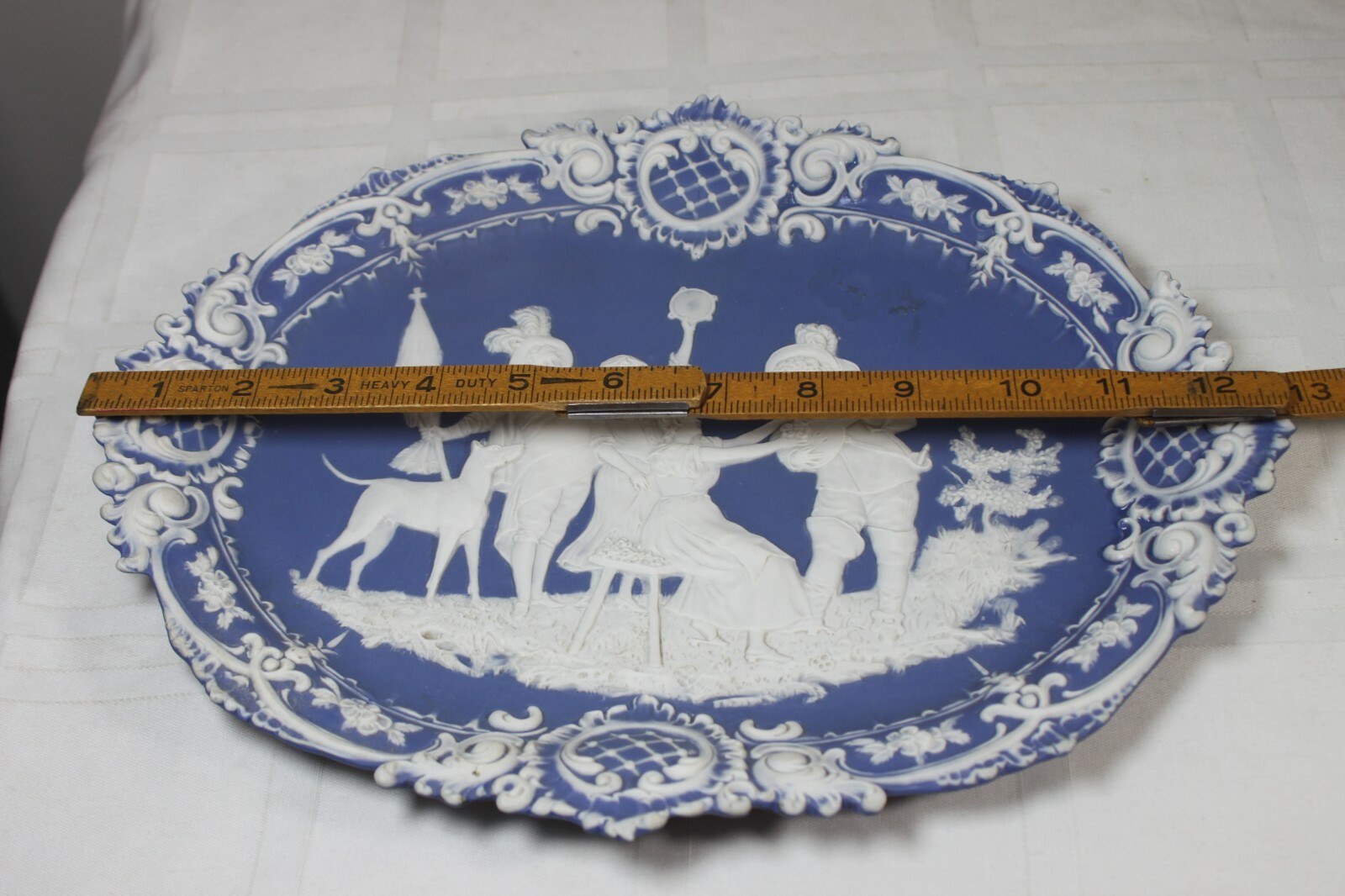 German Jasperware Blue Cameo Plaque Large Oval 13" Musician Ornate Rim ...