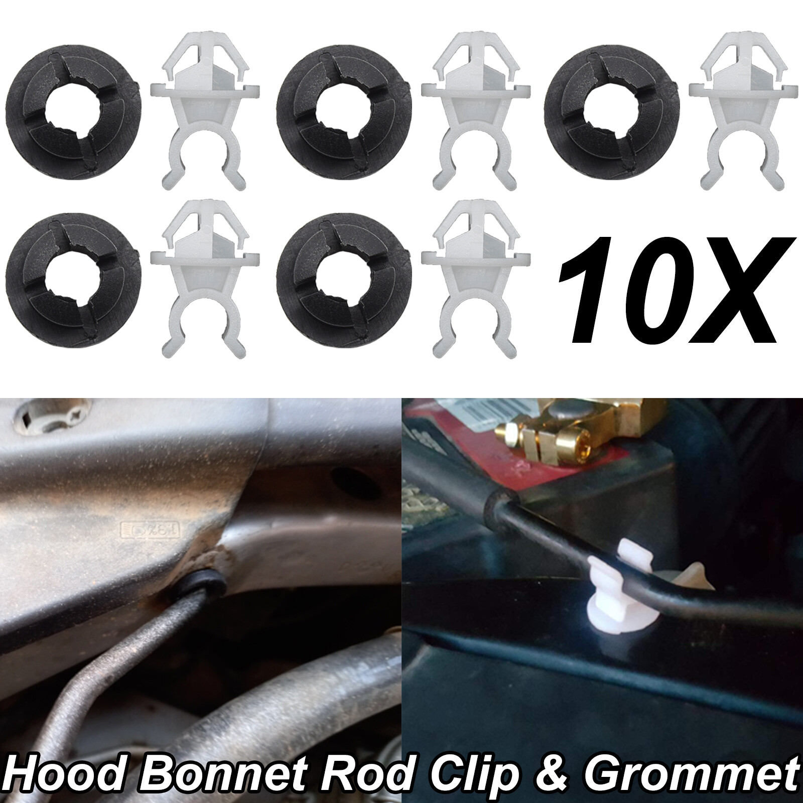 10x Bonnet Rod Hood Support Prop Clip For Honda Fit Prelude Civic HRV W ...