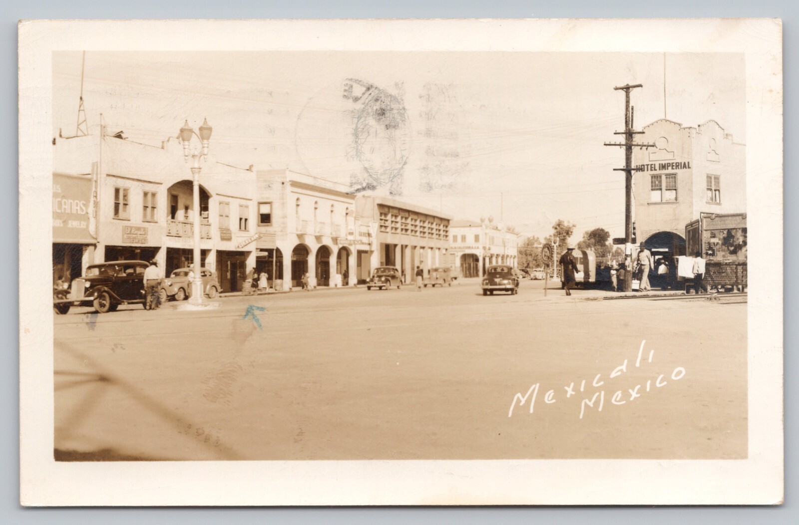 Postcard RPPC Mexicali Street View Store Signs Old Car Baja California ...