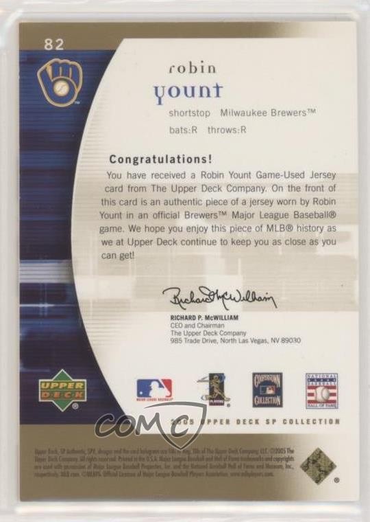 2005 Upper Deck SP Collection Authentic Gold Materials /99 Robin Yount ...