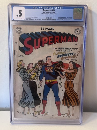 Superman #61 CGC 0.5 (1949) 1st Kryptonite! Origin Retold DC Golden Age ...
