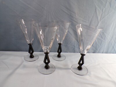 Set of 4 Morgantown Art Moderne Water Goblets Glasses Clear Glass w ...