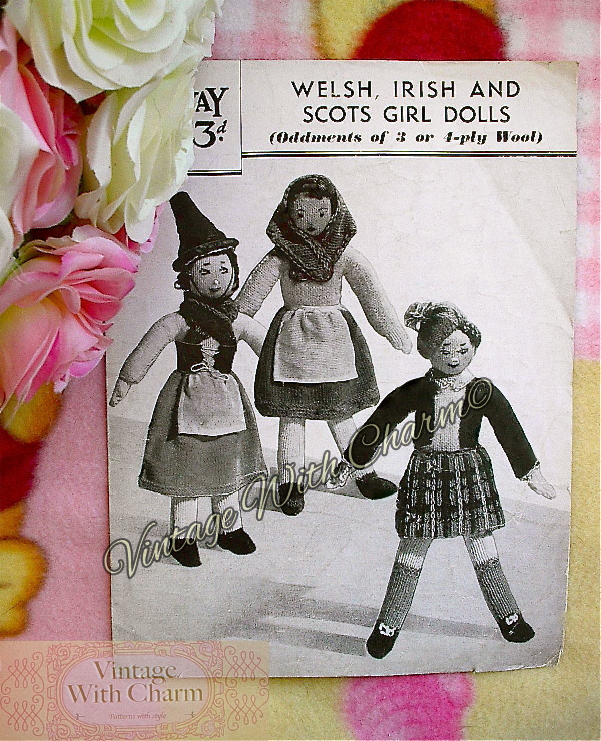 Vintage 1940s Dolls Toy Knitting Pattern, Welsh, Irish & Scots Girl ...