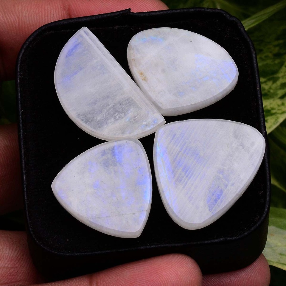 4 Pcs Natural Blue Shine Moonstone Untreated 20mm-29mm Mix Cabochon ...