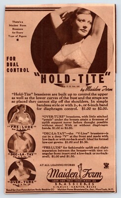 1934 WOMAN HOLD TITE BRA BY MAIDEN FORM Vintage 4"X7" Newspaper Ad 1930 ...