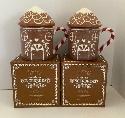 Pottery Barn Gingerbread House Mug With Lid Set/2 Christmas New NIB | eBay