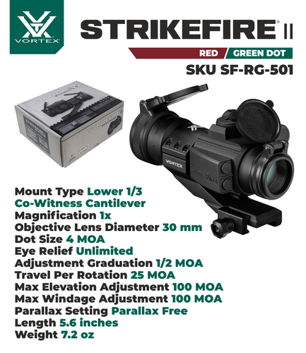 Vortex Optics Strikefire II Red/Green Dot Scope w/ 3x Magnifier & CD ...