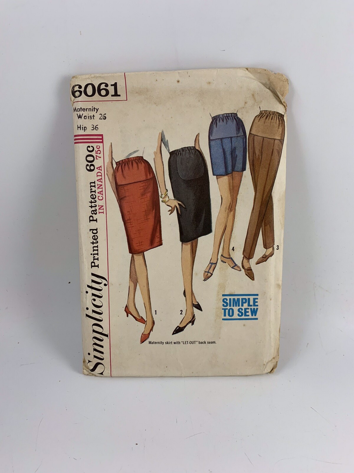 VINTAGE SIMPLICITY #6061 PATTERN MATERNITY WAIST SIZE 26 SKIRTS, SLACKS ...