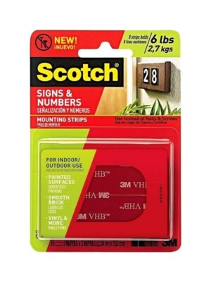 Scotch Signs & Numbers MOUNTING STRIPS Clear Holds 6 lbs Indoor/Outdoor ...