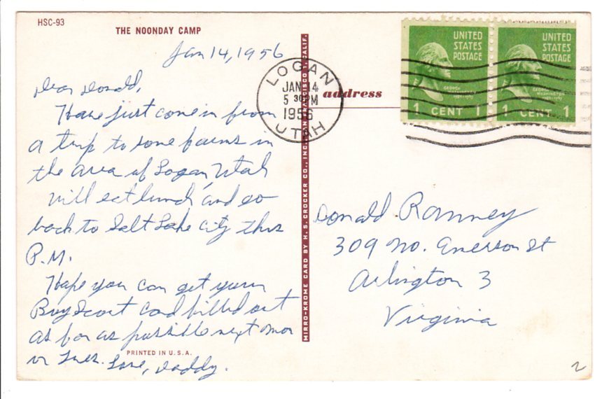 Vintage Postcard Post 1956 Logan Utah Noonday Camp Cowboys Horses old ...