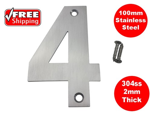 NUMBER 4 FOUR 100mm STAINLESS STEEL NUMBER for LETTERBOX HOUSE DOOR ...