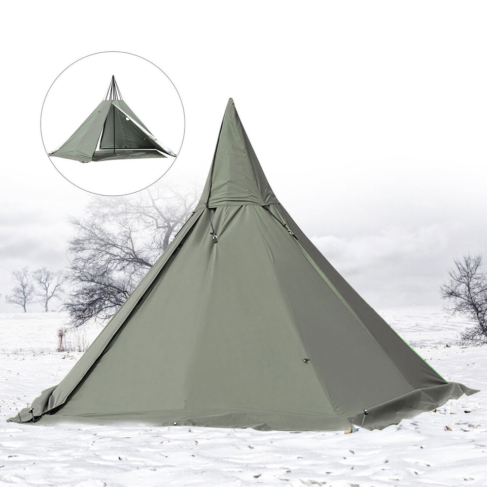Green Travel Teepee Tent 2-Door Camping Equipment Portable 4-Season ...