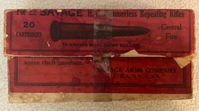 Vintage SAVAGE ARMS Co. 22 Savage Hi-Power Cartridge 2 Piece Ammo Box ...
