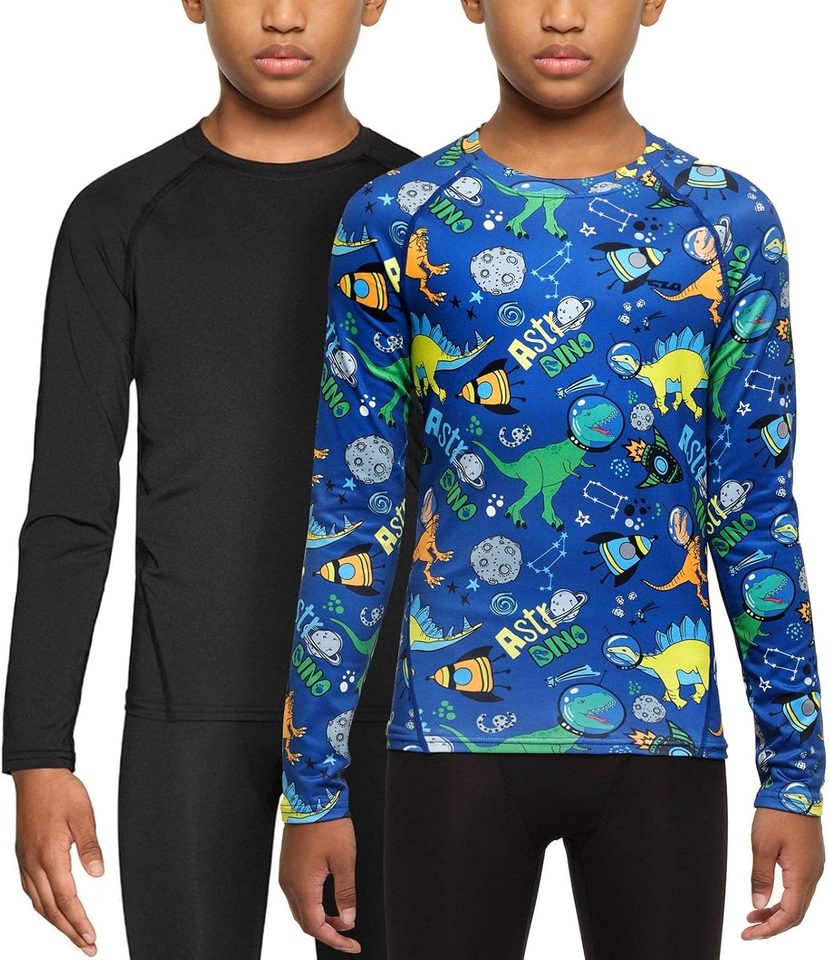 Kid'S Thermal Compression Tops, Mock Turtle Neck/Crew Neck Fleece Lined ...