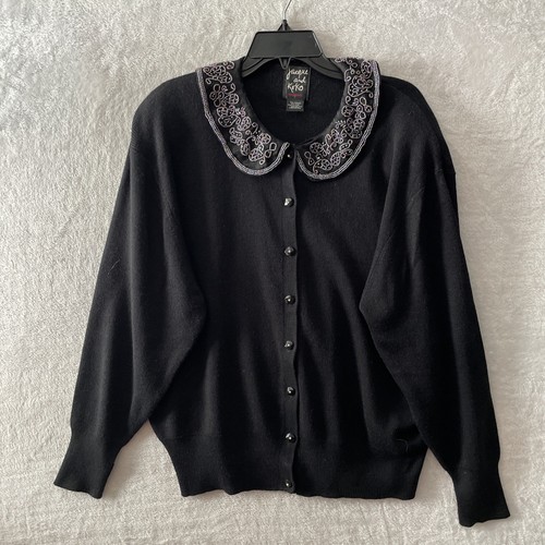 Jacque And Koko Womans Cardigan Top Black Plus 20 Wool Blend Bead Long ...
