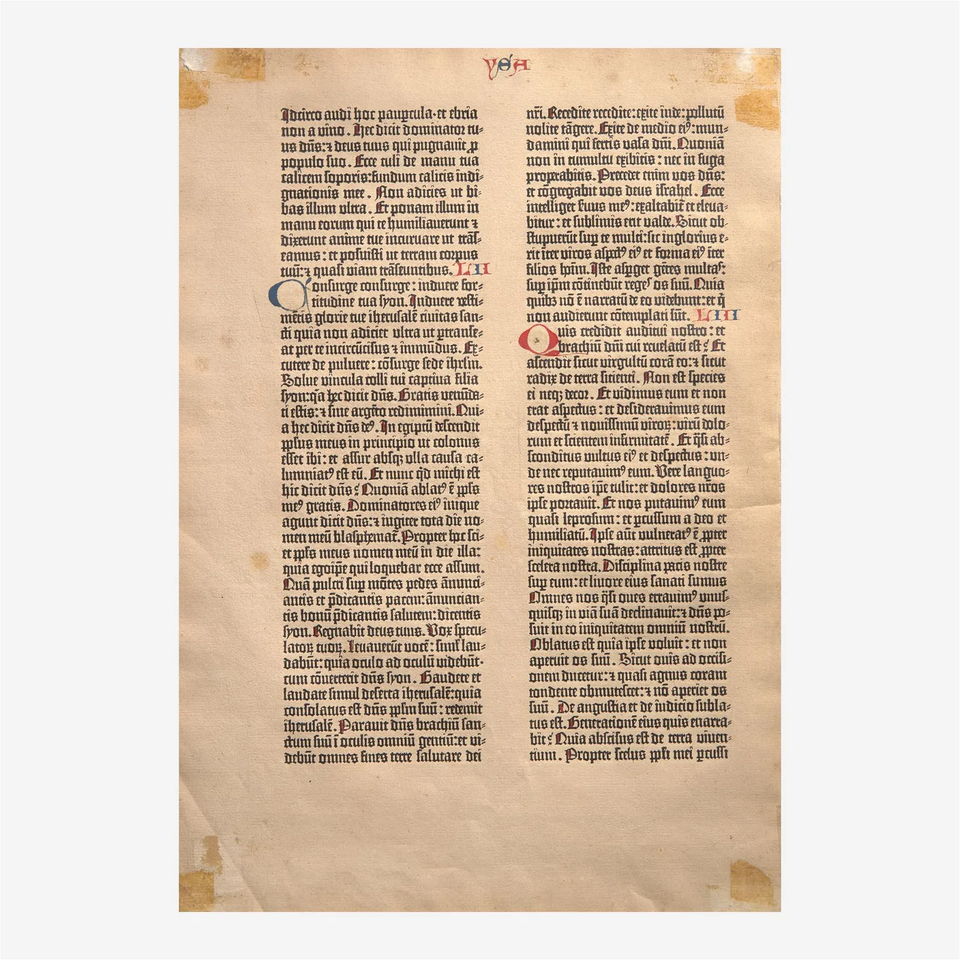 C. 1450 Gutenberg, Johann Leaf from the Gutenberg Bible ex Dard Hunter ...