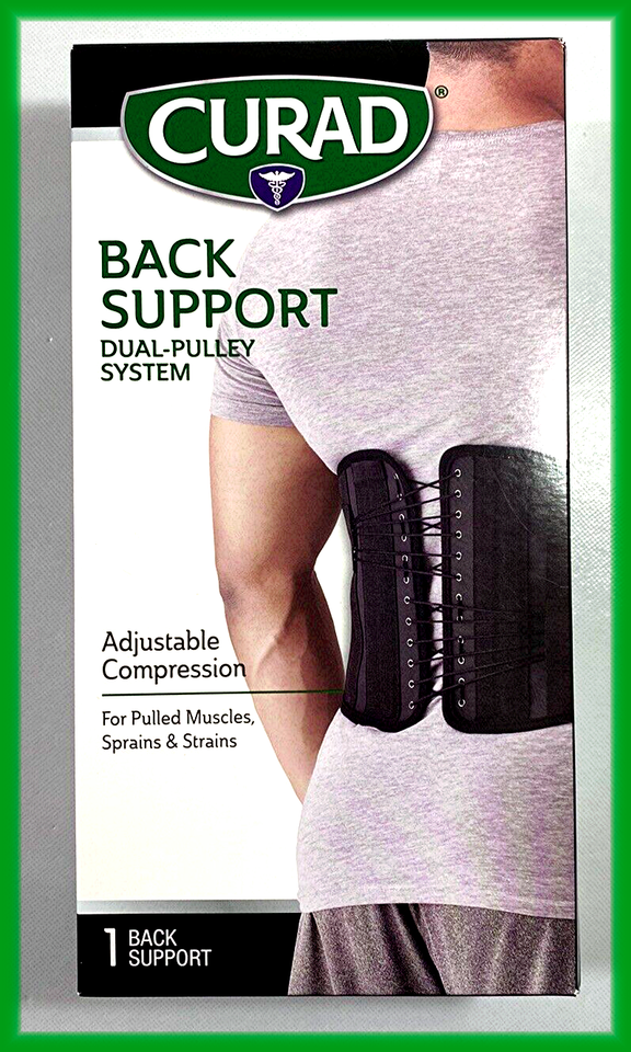 NIB Curad Back Support with Dual Pulley System Black L/XL Strains ...