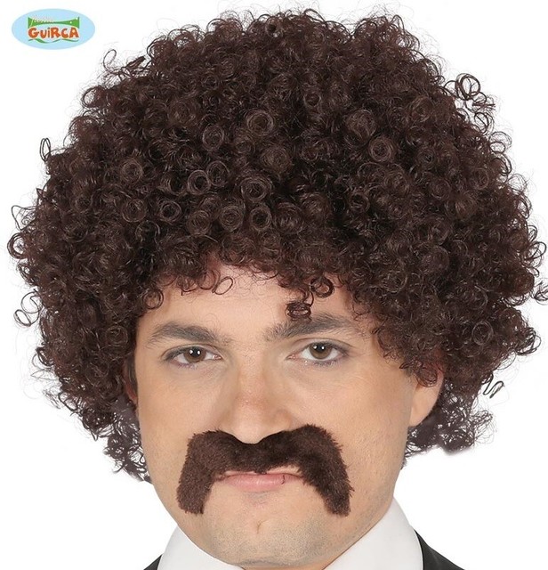 Adult 80s 118 Scouser Curly Wig Tash Facial Hair Fancy Dress Accessory ...
