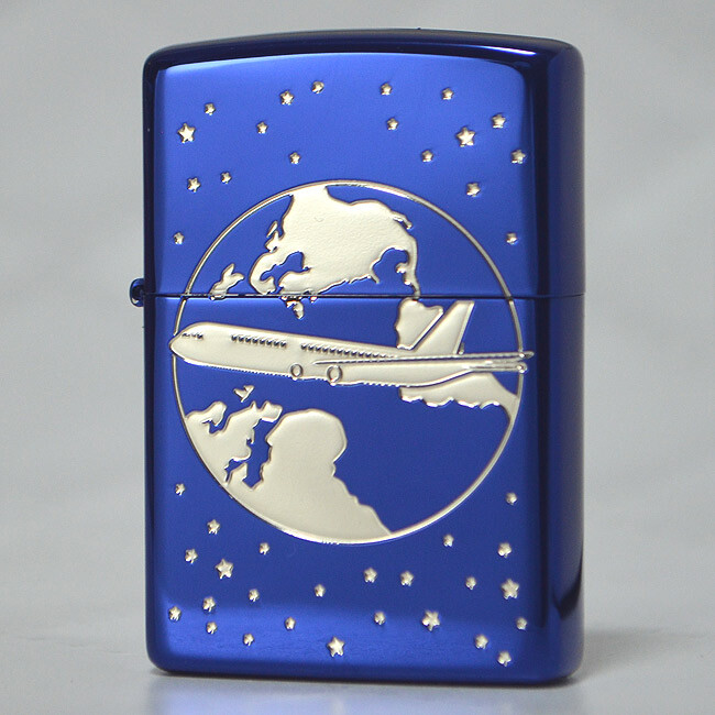 Zippo Jumbo Jet Plane Earth Universe Starry Sky Blue Silver Oil Lighter ...