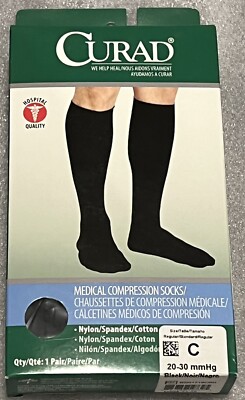 Curad Medical Compression Socks 20-30 mmHg Nylon Black C 17” | eBay